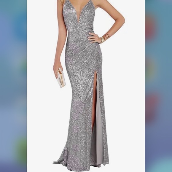 Dresses | Long Silver Sequin Bridesmaid Dresses With Split Thigh | Poshmark